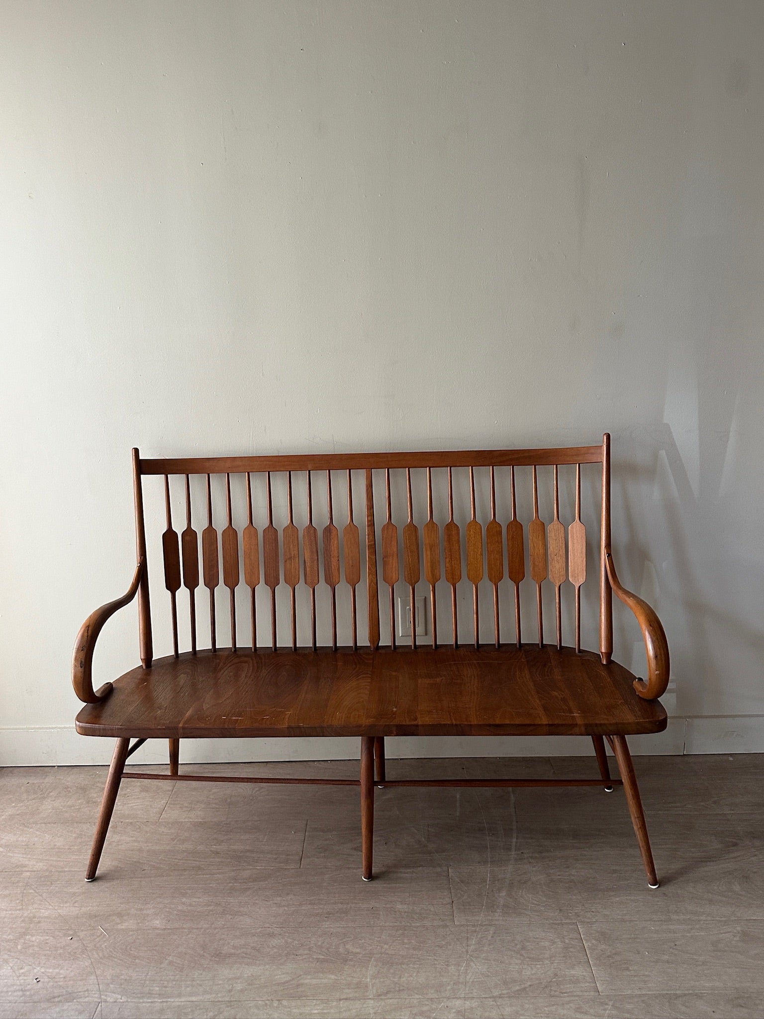 Walnut paddle-back bench – Good Behavior